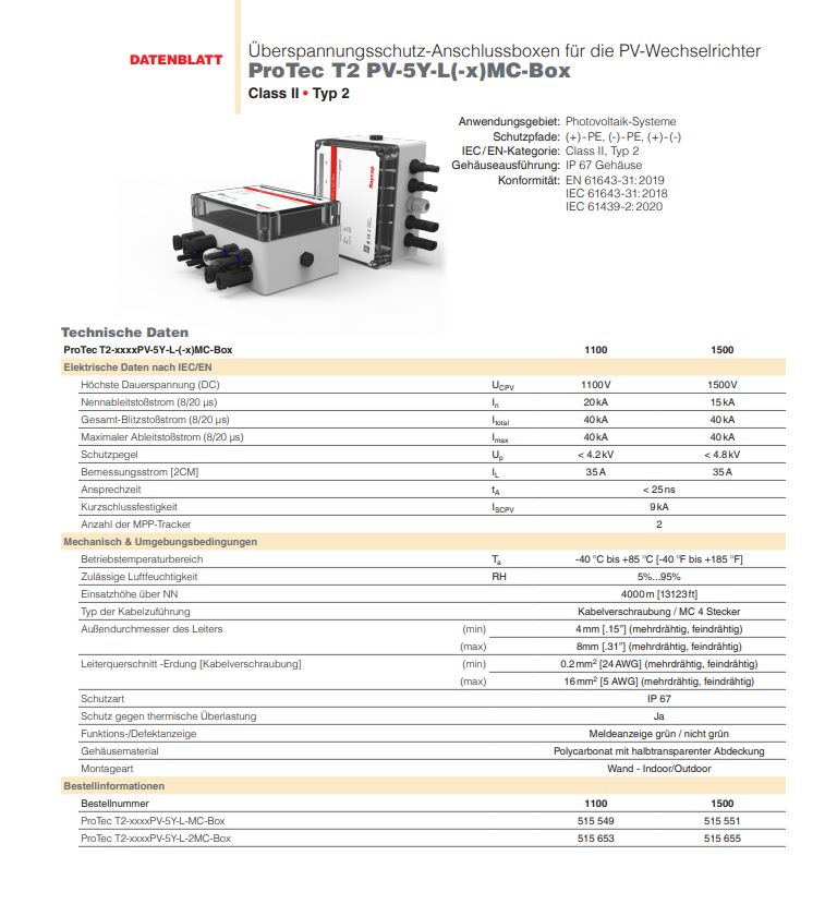 Raycap ÜSS ProTec T2 PV-5Y-L(-x)MC-Box Typ 2